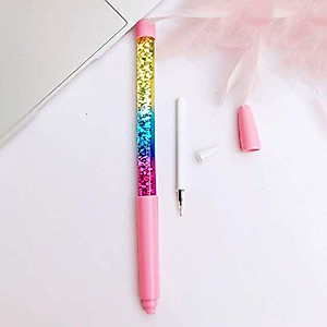 4 Pack Bling Rainbow Liquid Sand Gel Ink Pen Glitter Fairy Stick Ballpoint Pen Crystal Pens Rollerball Pens Student Pens for Kids Girls Gift Stationery School Office Supplies (Black Ink)