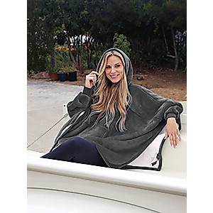 Tirrinia Oversized Hoodie Blanket Batwing Sleeve Sweatshirt Cozy Sherpa Huge Wearable Blankets Gift for Adults Women Teenagers Wife Girlfriend Grey