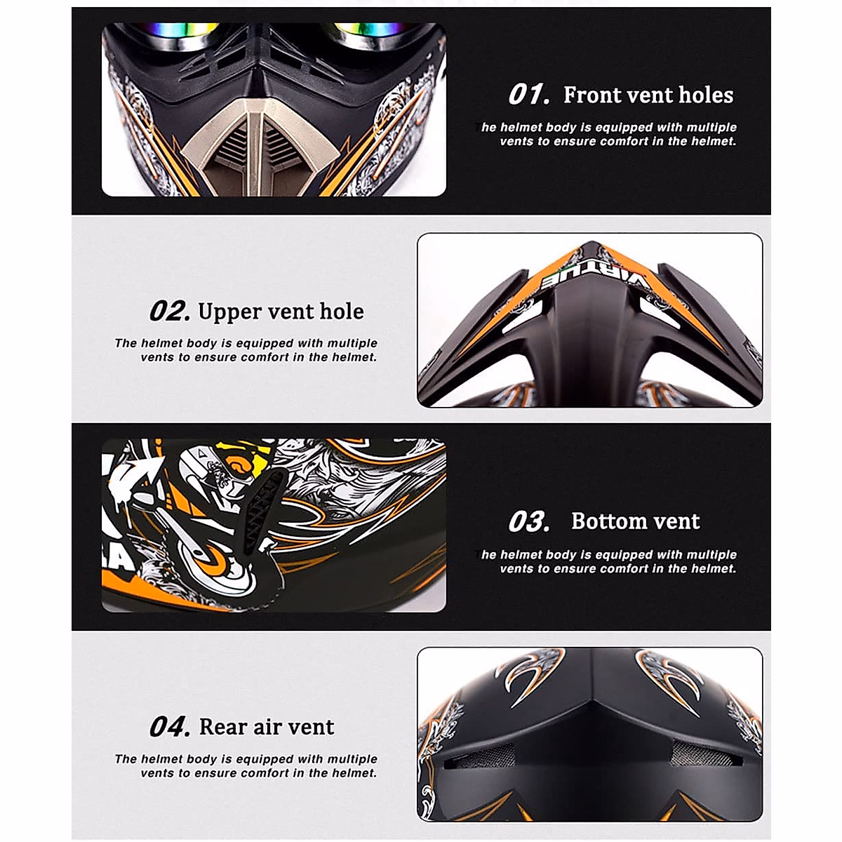 DOT Certified Offroad Bluetooth Motorcycle Full Face Helmet for Youth Kids ATV Street Dirt Bike Motocross Racing Crash Helmet Sport Mountain Helmet (Gloves Goggles Mask) 4Pcs Set -D-Large
