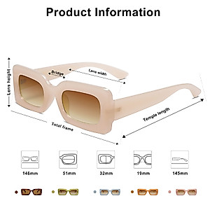 SOJOS Retro 90s Nude Rectangle Sunglasses For Women Trendy Chunky Glasses Beige Frame Brown Lens