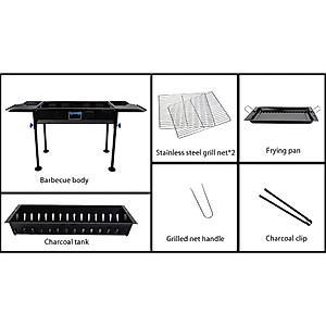 bjyx Barbecue Grill Folded Charcoal BBQ Grill Set,Stainless Steel Large BBQ Charcoal Grill Smoker Barbecue for Outdoor Cooking Hiking Picnics Portable