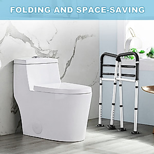 BNEHS Toilet Safety Rails, Universal Toilet Handles for Elderly, Handicap Toilet Seat with Handles, Height &Width Adjustable Medical Assist Grab Bar with 4 Suction Cups &Paper Towel Rack(White)