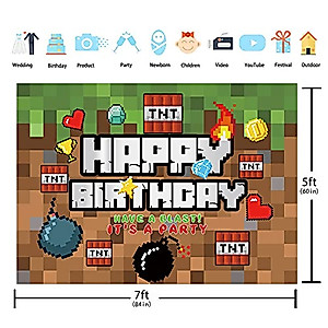 Pixel Backdrop for Birthday Party Game Theme Photography Background for Kids Boy Happy Birthday Video Gaming Battle Gamer Party Supplies Cake Table Decor Banner (7X5FT)