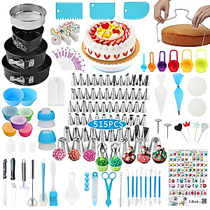 Cake Decorating Kit Supplies, 515 PCS Baking Supplies Set with 3 Springform Pan Sets, 66Icing Piping Nozzles, Cake Rotating Turntable, Piping Bags, Valentines Day Gifts for Her Mom Wife