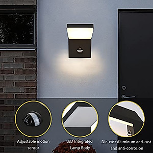 Motion Sensor Porch Light Black Exterior Light Fixture LED Modern Wall Mount Sconce for Garden Patio Garage IP54 Waterproof 1800lm 18W 3000K Warm White