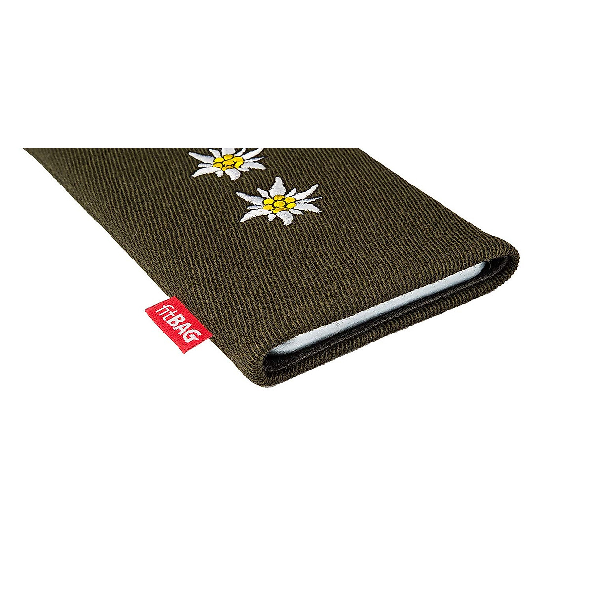 fitBAG Trachten Edelweiss Custom Tailored Sleeve for Xiaomi Redmi Note 6 Pro | Made in Germany | Fine Fabric Pouch case Cover with Microfibre Lining for Display Cleaning