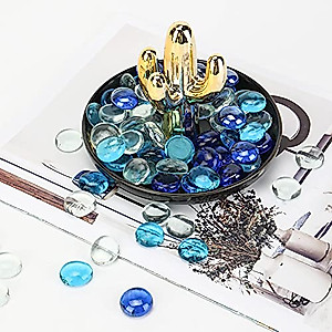 FUTUREPLUSX Flat Glass Marbles 1Lb, 100PCS Fill 0.3L Vol. Premium Blue Mixed Color Flat Gems Fish Tank Rocks Vase Filler Beads Table Scatter Décor