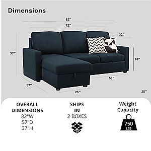Abbyson Living Newton Sectional Sofa Bed - Upholstered, Reversible Chaise, Pull Out Couch, Navy Blue
