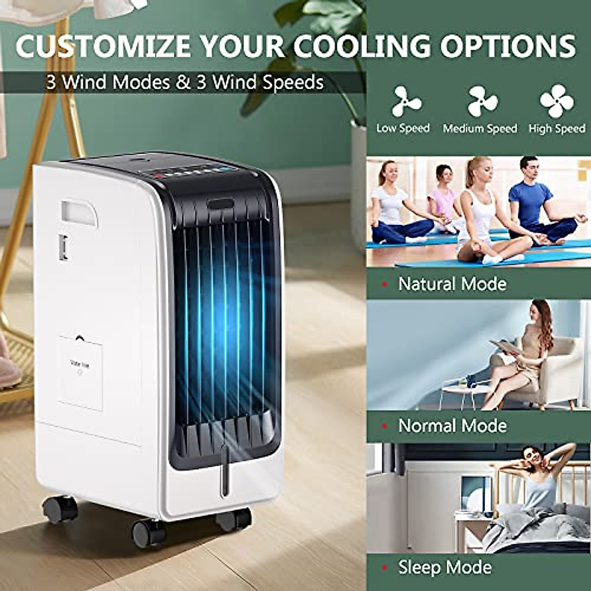 GOFLAME Evaporative Air Cooler, Bladeless Fan with 3 Mode and 3 Wind Speed Settings, Air Humidifier with 6L Water Tank, Quiet Operation, 8-hour Time Setting w/Remote Control, Ideal for Home and Office