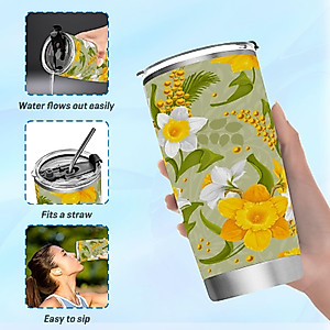 Blueangle 20oz Tumbler with Lid and Straw, Stainless Steel Vacuum Insulated Water Coffee Tumbler Cup, Daffodils Travel Mug Thermal Cup for Hot and Cold Drinks（230）