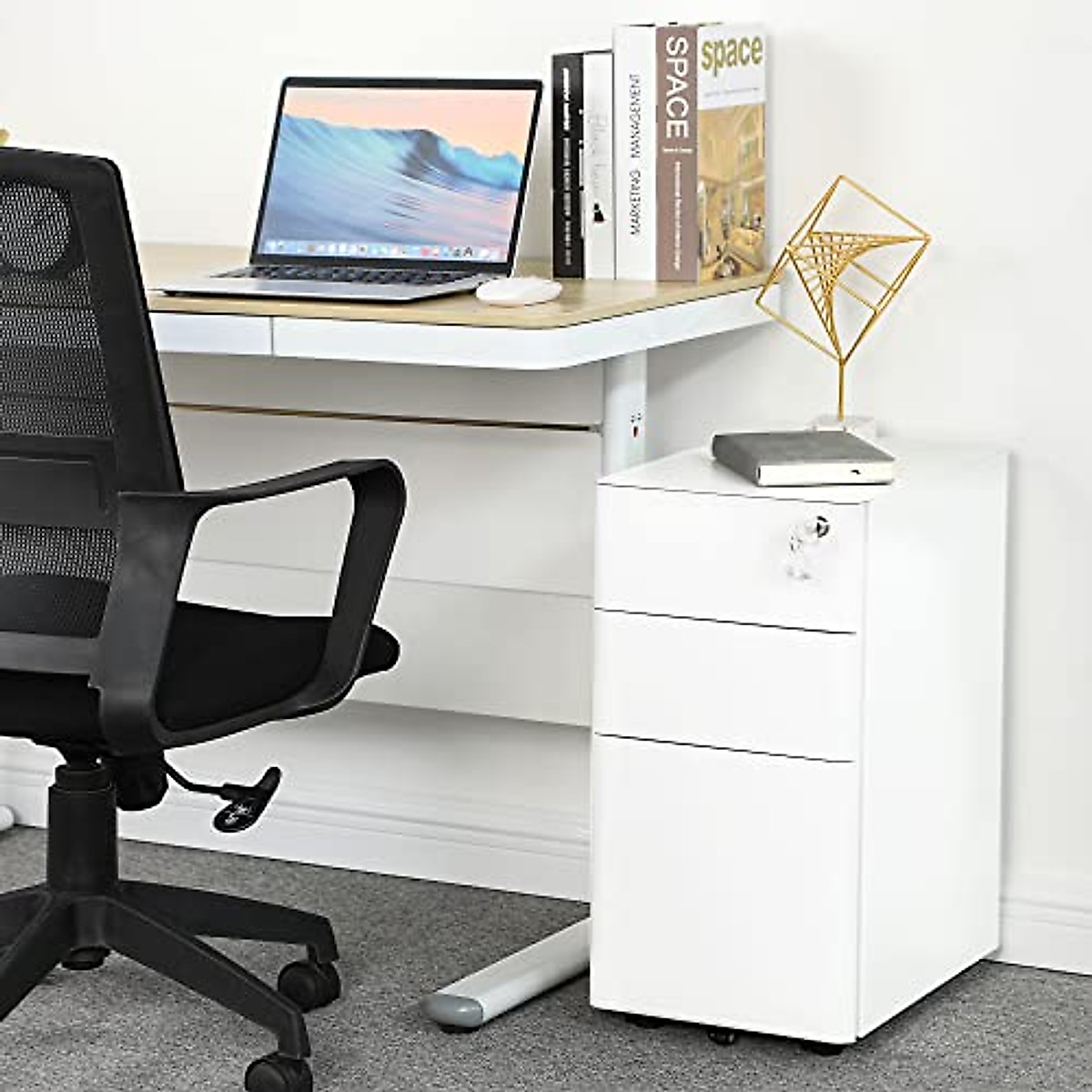 YITAHOME 3-Drawer Metal Filing Cabinet Office Drawers with Keys, Compact Slim Portable File Cabinet, Pre-Built Office Storage Cabinet for A4/Letter/Legal (White)