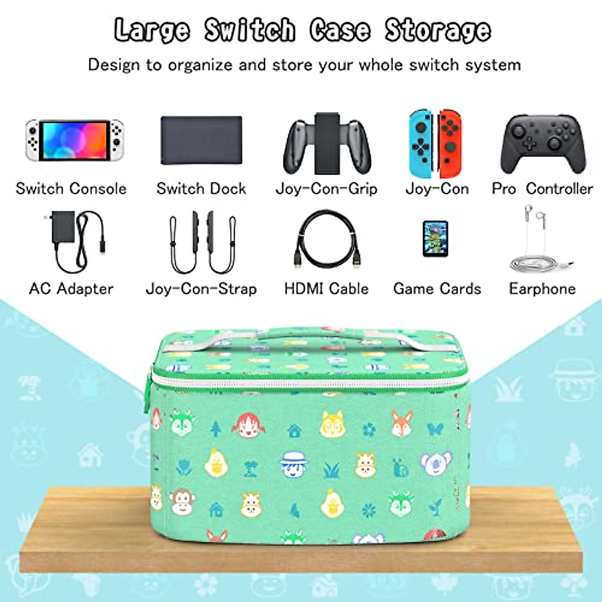 Carrying Case Compatible with Nintendo Switch/Switch OLED Case, Large Storage Carry Case Cute Soft Shell Protective for Switch Console Pro Controller & Accessories