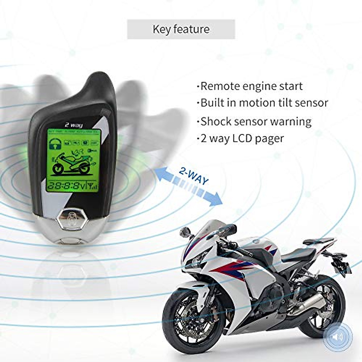 EASYGUARD EM211 2 Way Motorcycle Alarm System with Remote Start Starter Shock Sensor tilt Motion Sensor DC12V LCD Display