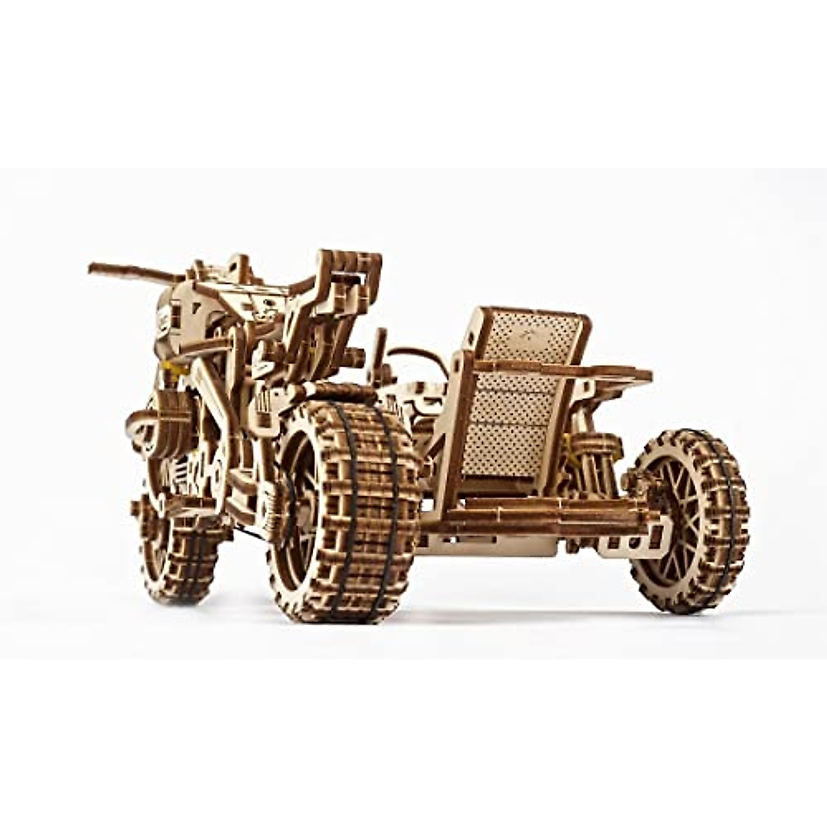 UGEARS Motorcycle with Sidecar 3D Puzzles - UGR-10 Motorcycle Scrambler Perfect Father's Day Gift Idea Wooden Model Kits for Adults to Build - Retro Design Sidecar Motorbike Model Kit with Rubber Band Motor