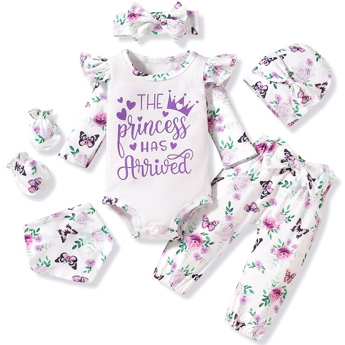 Aalizzwell Newborn Girls Outfit, Infant Princess Arrived Clothes Long Sleeve Floral Fall Winter Clothing NB Purple Coming Home