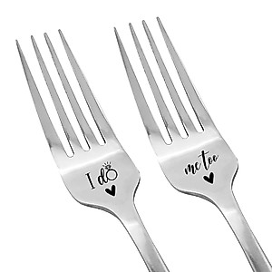 WHING 2 Pieces Funny I Do Me Too Engraved Stainless Steel Tableware Fork Set,Romatic Gifts for Boyfriend,Husband,Wife Couples,Wedding Dessert Forks Family Party Birthday Christmas Gifts,8*1.8*0.2inch