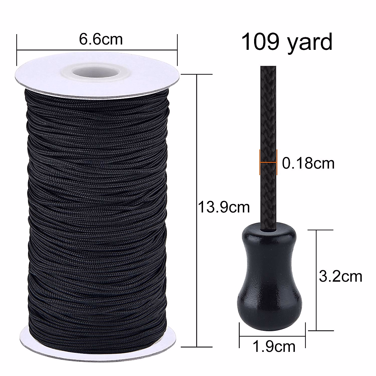 SAYAYA 109 Yards Braided Nylon Lift Shade Cord with Wood Pendant, 1.8 mm Blind Cord Aluminum Window Pull Down Cord Roman Rollers Repair Gardening Plant Waist Beading String and Crafts (Black)