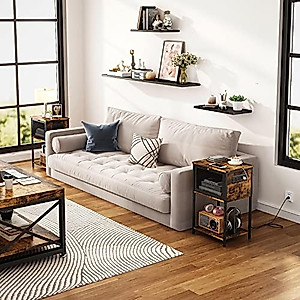 NONGSHIM Nightstand with Charging Station and USB Ports, Night Stand with Flip Drawer and Open Storage Shelf,Bedside Table for Small Spaces,Side End Table for Bedroom,Living Room-Rustic Brown