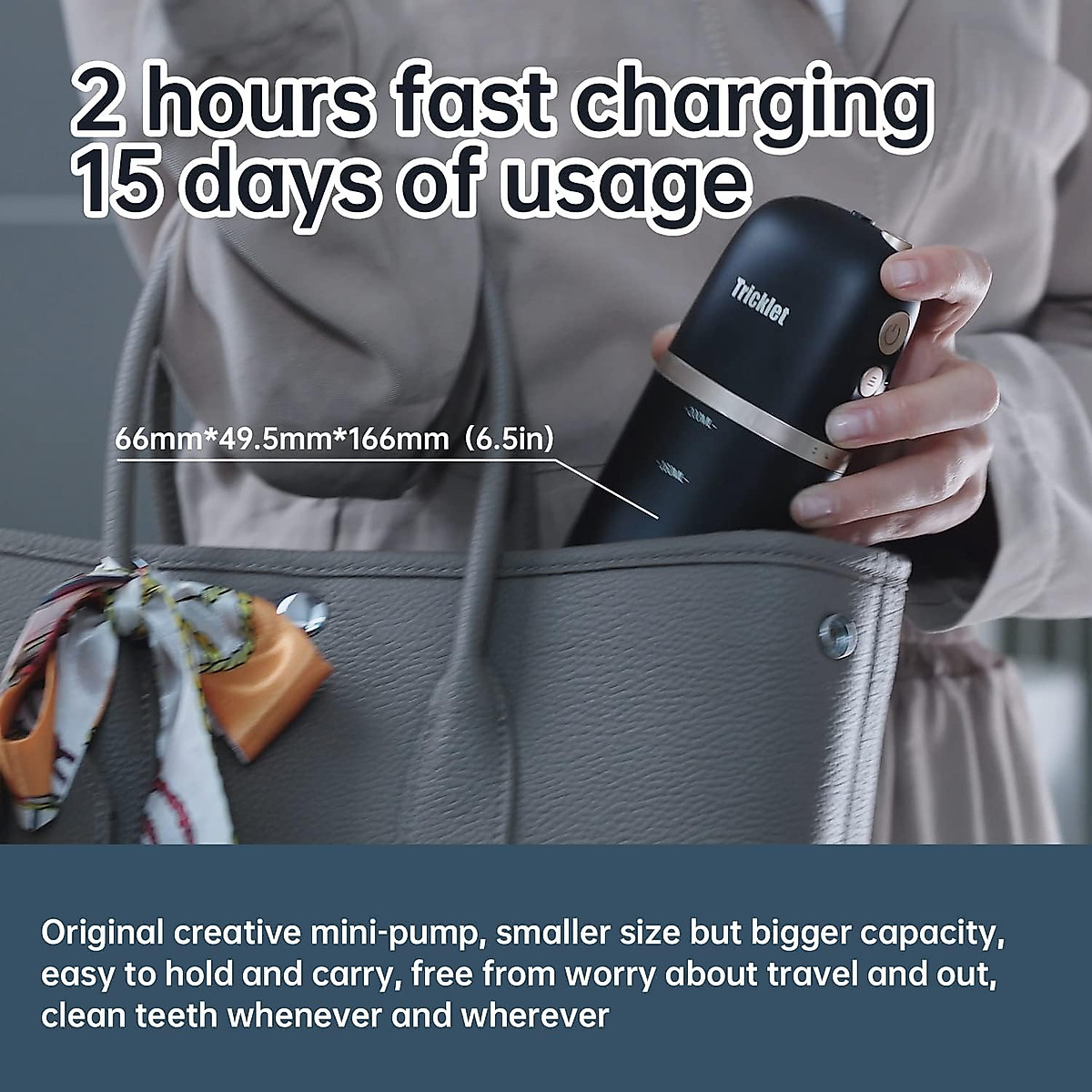 Water Dental Flosser for Teeth, Tricklet Cordless Oral Irrigator with 4 Modes and 3 Gears, IPX7 Waterproof, Portable USB Rechargeable Water Dental Picks for Home and Travel Black