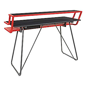 OSP Home Furnishings Glitch Battlestation Gaming Desk with Bluetooth RGB LED Lights, Red