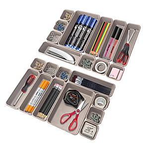KeFanta 22 Pack Desk Drawer Organizers,Interlocking Junk Drawer Organizers and Storage with 3 Sizes,Desk Drawer Tray Organizer for Office,Bathroom,Kitchen,Makeup(Grey)