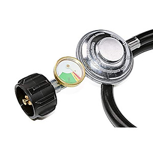 3 Feet Propane Regulator Hose with Propane Tank Gauge Universal Grill Regulator Replacement Parts, QCC1 Hose and Regulator for Most LP Gas Grill, Heater and Fire Pit Table, 3/8" Female Flare Nut