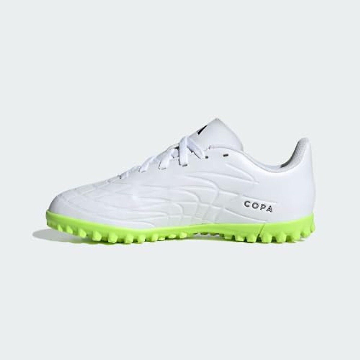 adidas Copa Pure.4 Turf Sneaker, White/Core Black/Lucid Lemon, 5 US Unisex Big Kid
