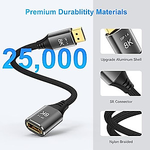 DGHUMEN 8K DisplayPort Extension Cable 3Feet, DisplayPort 1.4 Male to Female Extension Cable, Braided DP to DP Extended Cord, Supports 8K@60Hz,4K@120Hz (Grey, 3 Ft)