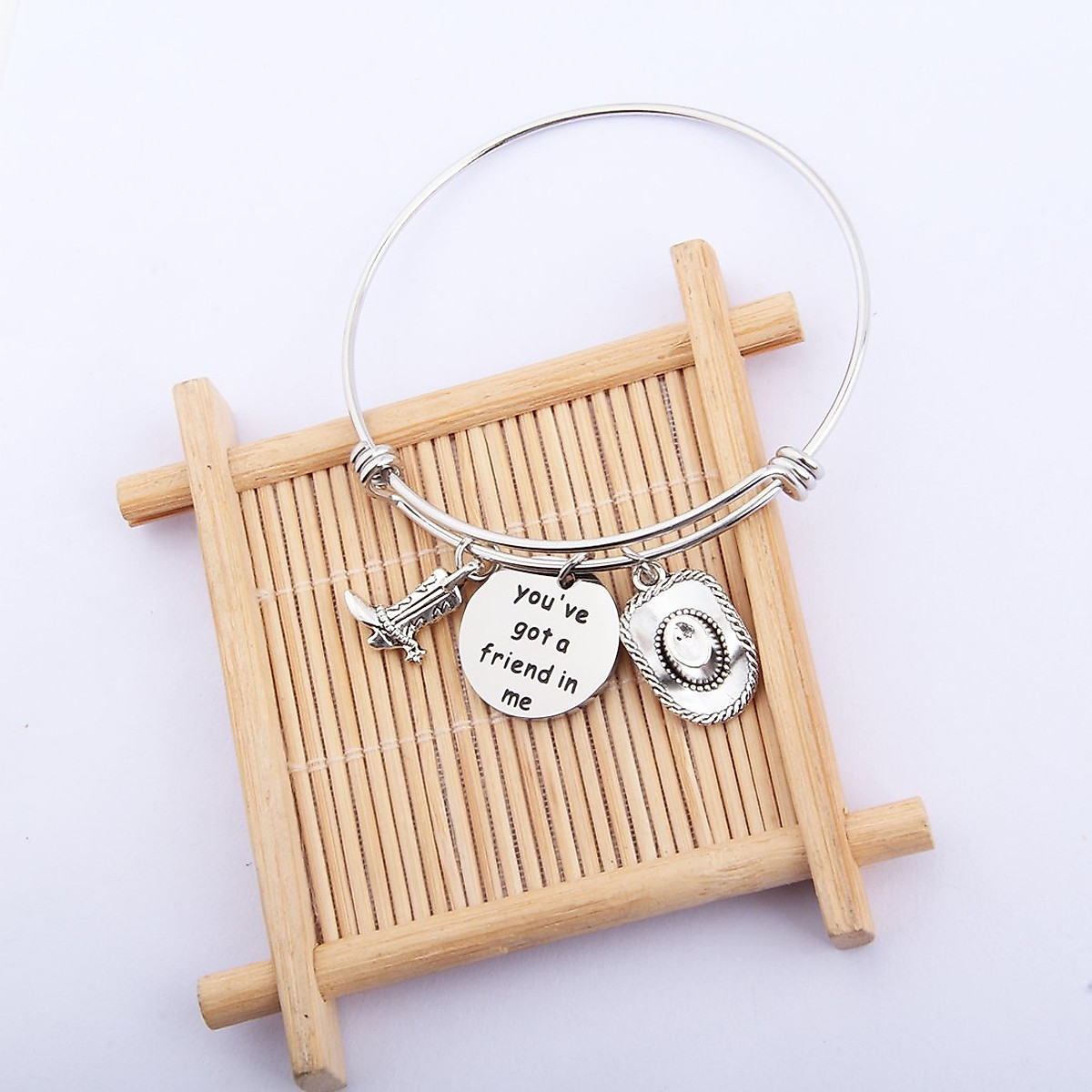 Lywjyb Birdgot Best Friend Bracelet Gift You've got a friend in me Engraved Charm with Boot and Cowboy Hat Gift for Her (Silver)