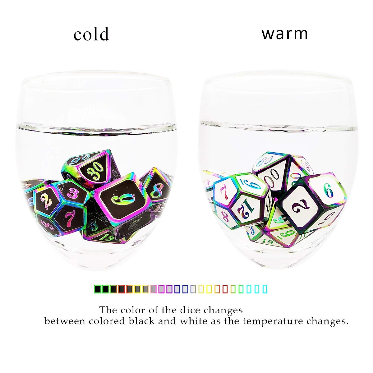 HAOMEJA DND Metal dice Color Changing Temperature dice D&D Set Dungeons and Dragons Role Playing Dice Black White