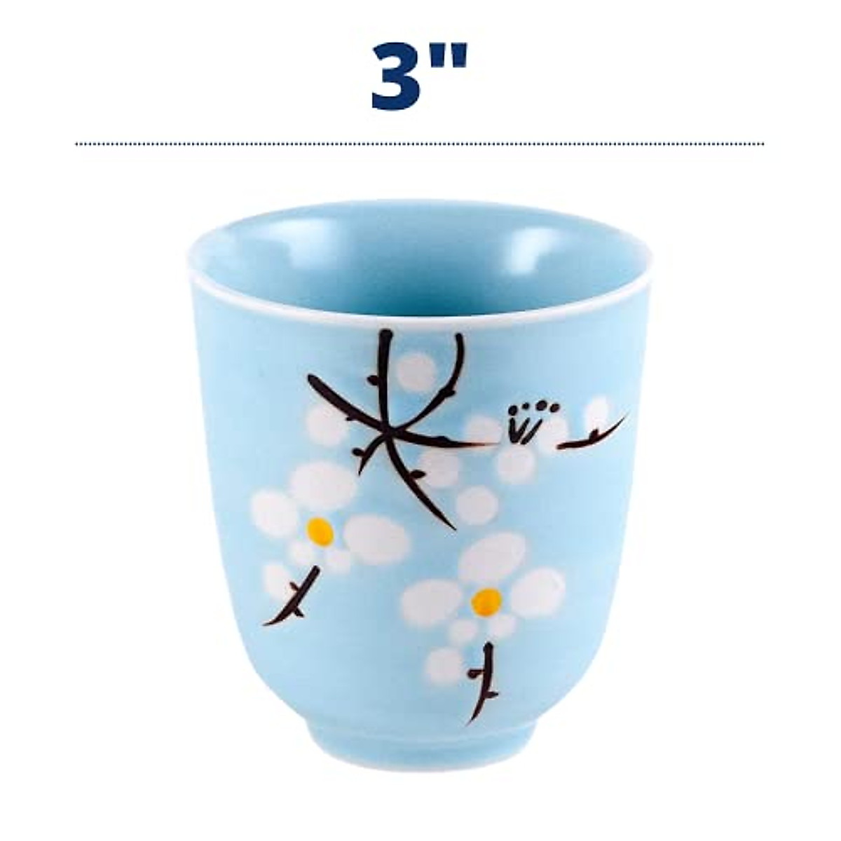 Ceramic Japanese Handleless Floral Tea Cup, Small Authentic Beverage Cups with No Handle, Kitchen Dinner Party Supplies, 3 Inches