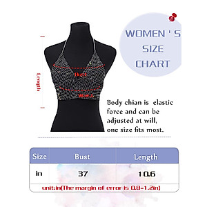 Yokawe Rhinestone Crop Tube Top Black Glitter Crystal Tank Top Sexy Backless Halter Bra Chain V Neck Bikini Chains Party Rave Festival Nightclub Body Accessories Jewelry for Women and Girls