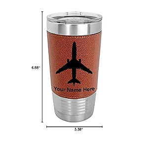LaserGram 20oz Vacuum Insulated Tumbler Mug, Jet Airplane, Personalized Engraving Included (Faux Leather, Basketball Style)