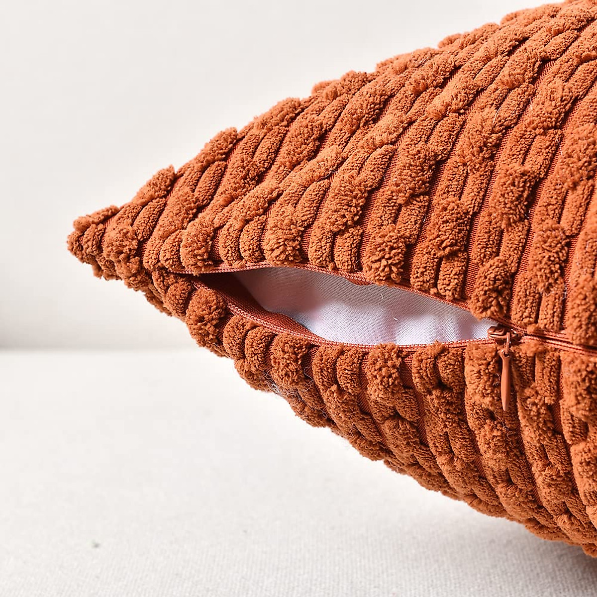 Fancy Homi 2 Packs Rust Decorative Throw Pillow Covers 18x18 Inch for Couch Bed Sofa, Modern Farmhouse Boho Home Decor, Soft Cute Plush Corduroy Cushion Case 45x45 CM