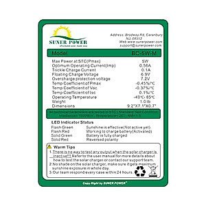 SUNER POWER 6V Solar Battery Charger Maintainer, Waterproof 5W Solar Trickle Charger, High Efficiency Solar Panel Kit, Built-in Intelligent MPPT Controller + Adjustable Bracket + SAE Cable Kits