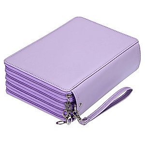 BTSKY 200 Slots Colored Pencil Organizer - Deluxe PU Leather Pencil Case Holder With Removal Handle Strap Pencil Box Large for Colored Pencils Watercolor Pencils Purple