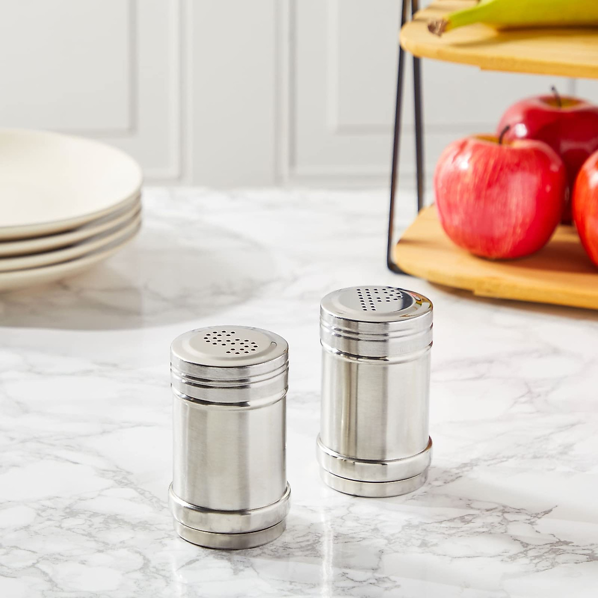 Juvale 2 Ounce Stainless Steel Metal Salt and Pepper Shakers for Kitchen Counter, Dinner Table, Condiments, and Cooking, Refillable, Perforated "S" and "P" Caps (3.5 in)