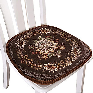 GHJL Kitchen Chair Seat Pads Cushions,European Style Floral Seat Cushion with Tie for Dining Chairs, Washable, Indoor, Dining Living Room, Kitchen, Office (Color : Coffee, Size : Set of 2)