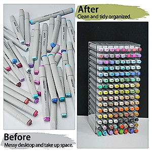 SANFURNEY 120-Slot Acrylic Craft Marker Organizer, Clear Art Supplies Storage Rack for Marker Pen, Pencil and Pen Holder for Desk, Desktop Art Organization Rack