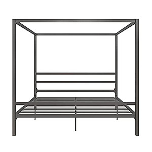 DHP Modern Metal Canopy Platform Bed with Minimalist Headboard and Four Poster Design, Underbed Storage Space, No Box Spring Needed, King, Gunmetal Gray