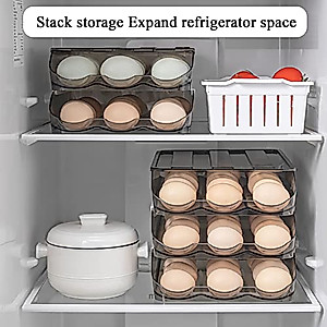 Memeyou Egg Holder for Refrigerator Auto Scrolling Organizer Plastic Stackable Storage Container Reusable Clear Tray Box Basket Bin Lid Drawer Carrier Keeper(1 Layer)