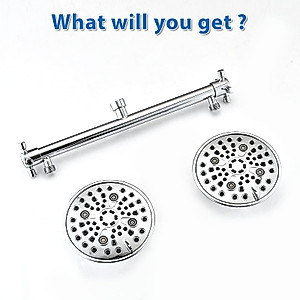 Proox Double Shower Head with Built-in Valve, High Pressure 6 Setting Dual Shower Head Design for Couple on Walk-in Bathroom or Single on Bathtub Bathroom - Chrome