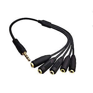 Traodin 3.5mm Splitter Cable, 1/8" TRS 3Pole 1 Male to 5 Female Audio Stereo Splitter Extension Cable 1 Input 5 Output for Headset 3.5mm Audio Headphone Cord(1Pcs) (3.5mm TRS 1M/5F)