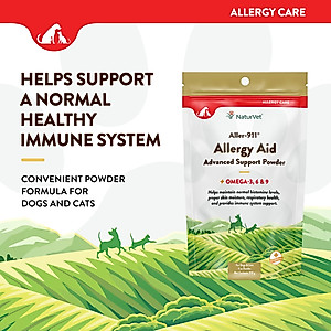 NaturVet Aller-911 Advanced Allergy Aid Formula Powder Plus Antioxidants for Dogs and Cats, 9 oz Powder, Made in The USA