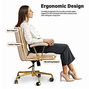 EMIAH Office Desk Chair Ergonomic Computer Chair Mid-Back PU-Padded Executive Adjustable Rolling Swivel Task Chair, Home Office Desk Chairs with Upholstered Armrest & Thickened Cushion