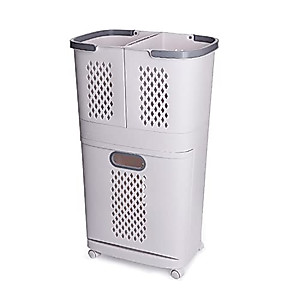 2-Tier Laundry Basket with Wheel Rolling Laundry Sorter Hampe Bathroom,plplaaoo Sorter Basket,Laundry Basket Bottom Opening Closing Design Dirty Clothes Hamper with Storage Shelf for Bathroom