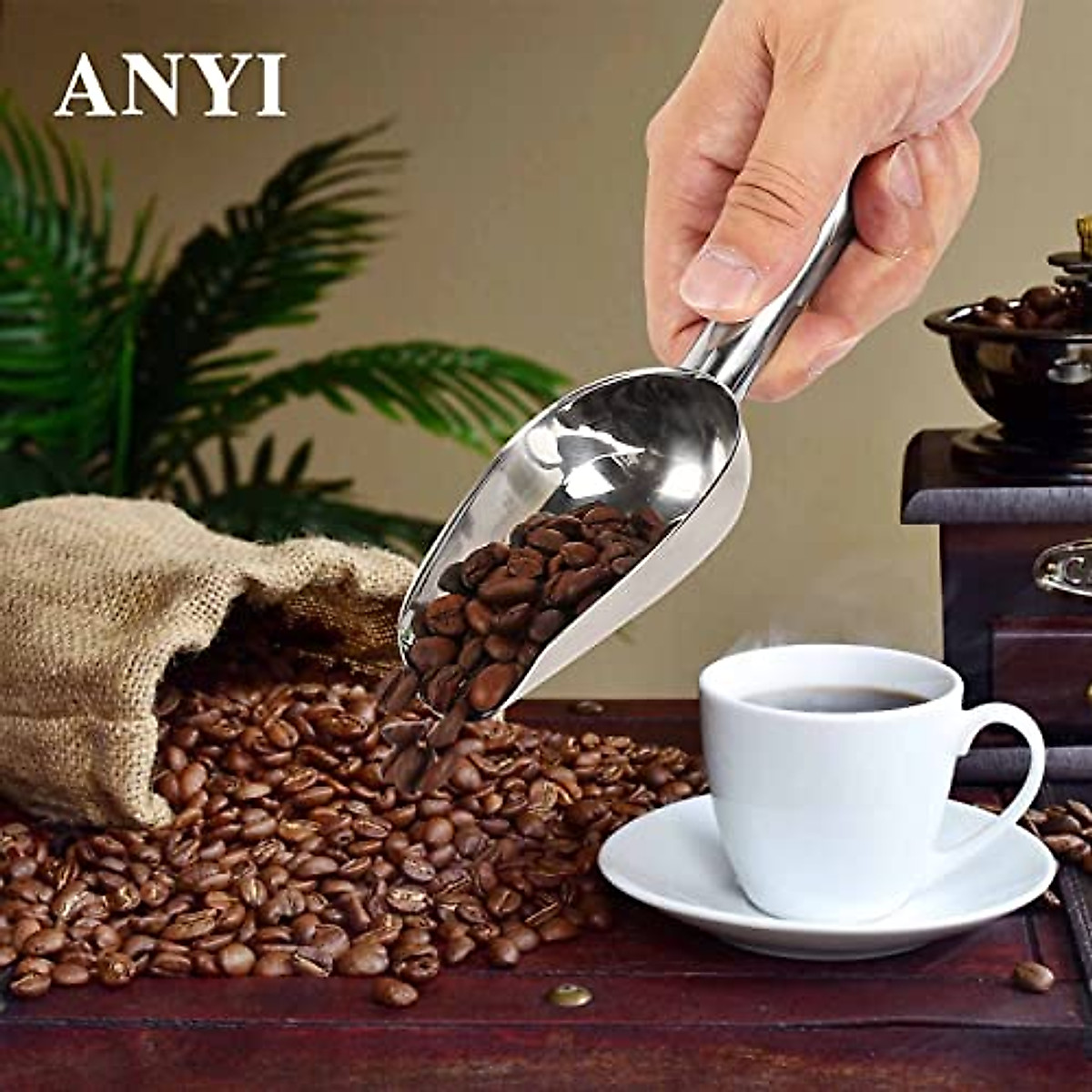 Metal Ice Scoop 2.4 Ounces, Popcorn Scoop, Dog Food Scoop, Small Stainless Steel Ice scooper for Ice Maker Ice Bucket Kitchen Freezer Bar Party Wedding, Heavy Duty, Dishwasher Safe (1Pack, Silver)