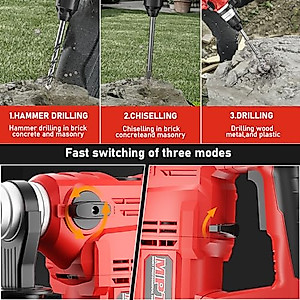 MPT 1-1/4 Inch SDS-Plus 13 Amp Heavy Duty Rotary Hammer Drill With Vibration Control And Safety Clutch,32mm For Concrete Including 5 Drill Bits,Point Chisel,Flat Chisel
