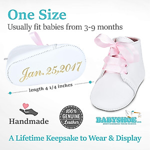 BabyShoe Personalized Baby Girl Christening Shoes – Baptism Gender Reveal Soft Newborn Pink Lace Up with Hand Embossed Name & Date - Special Occasion Church Shoes - Great for Gifts