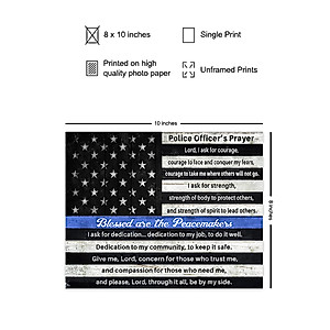 Police Officers Prayer Wall Art Print - Inspirational Religious Patriotic Thin Blue Line American Flag - Patriotic Gift for Cops, First Responders, Law Enforcement - Home or Room Decor Poster